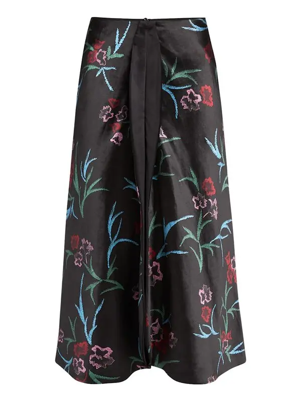 Giorgio Armani Floral Silk Maxi Skirt - Blackmulti