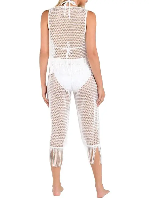 La Blanca Crochet Tank Top With Fringe - White