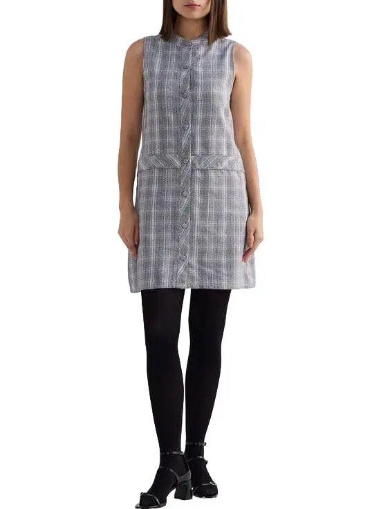 REISTOR Cotton Tweed Plaid Shift Dress - Steel Breeze
