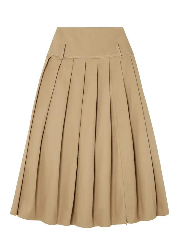 TOLU COKER Pleated Denim Midi Skirt - Brown