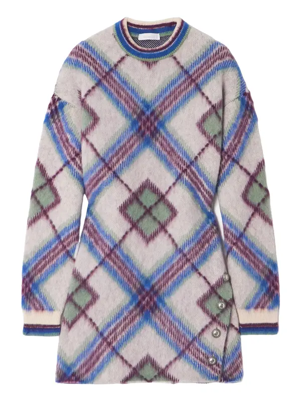 Rabanne Checked Knitted Mini Dress - Blue