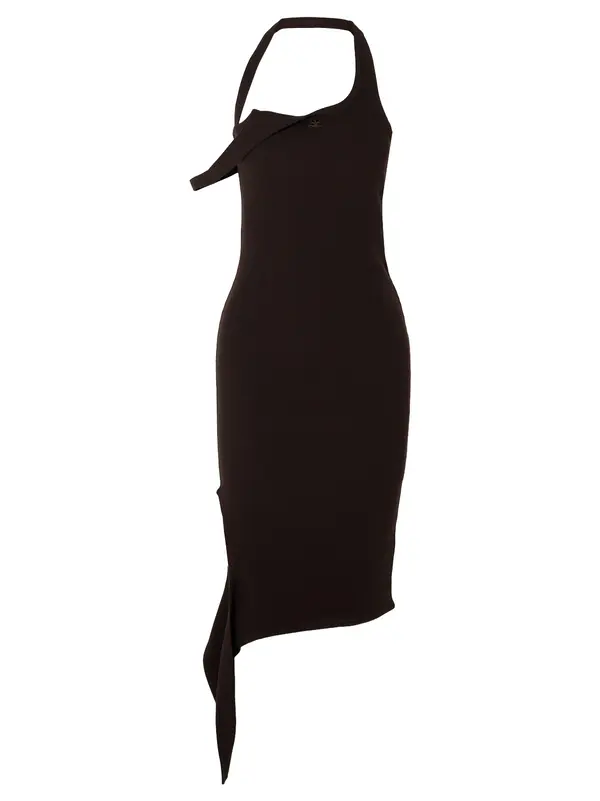 COURREGES Undressed Asymmetric Draped Ribbed-knit Midi Dress - Brown