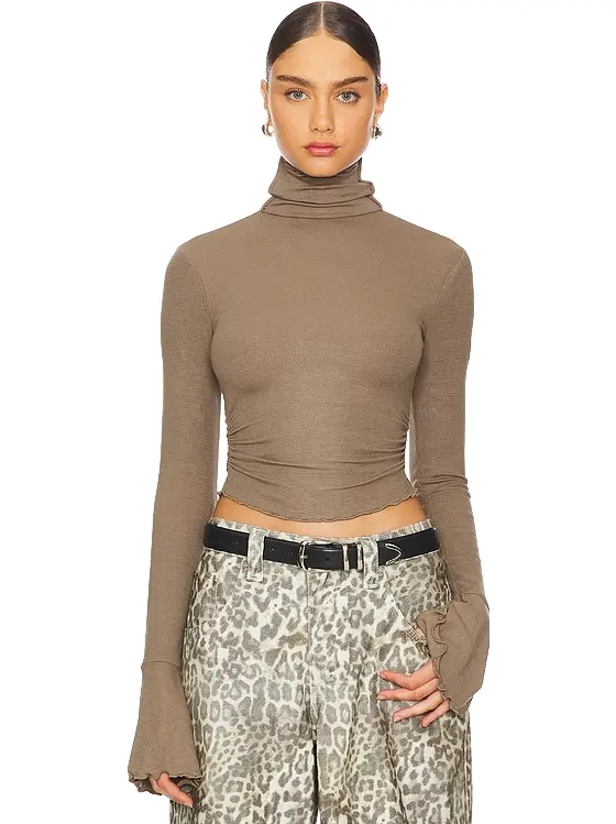 LOVERS AND FRIENDS Belen Turtleneck Top - Dark Taupe