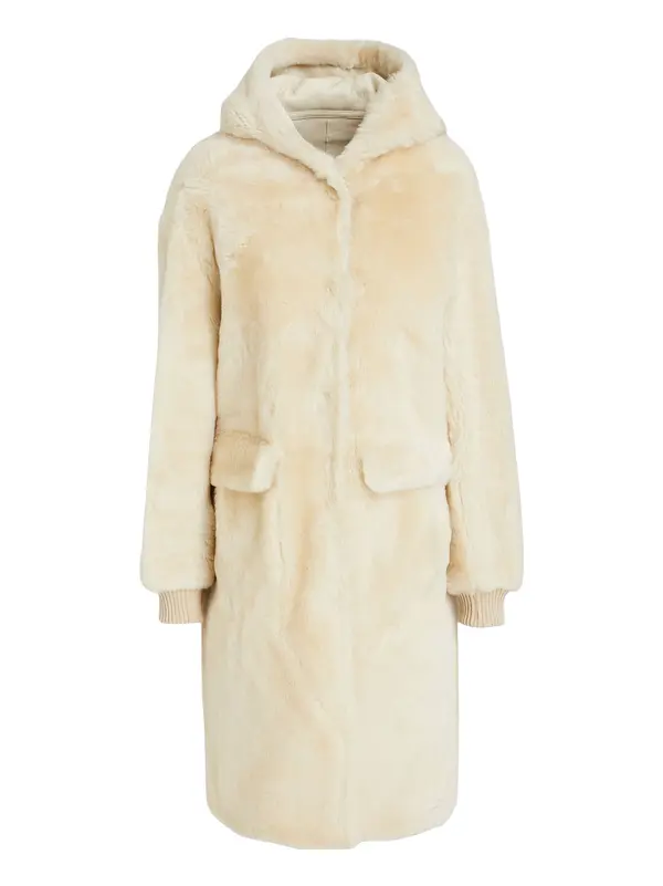 YVES SALOMON Shearling Hooded Coat - Cream