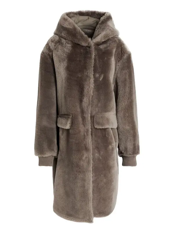 YVES SALOMON Shearling Hooded Coat - Taupe