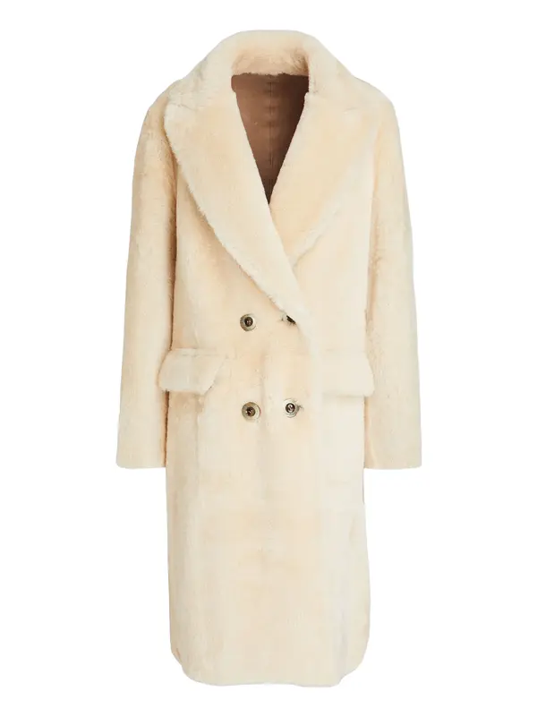 DOM GOOR Double-breasted Reversible Shearling Coat - Cream