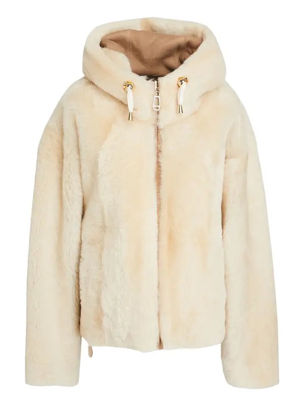 DOM GOOR Aviator Shearling Hooded Jacket - Cream