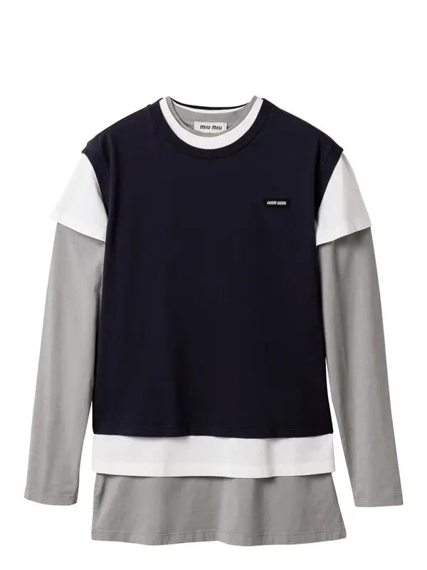 Miu Miu Cotton Layering T-shirts - Grey