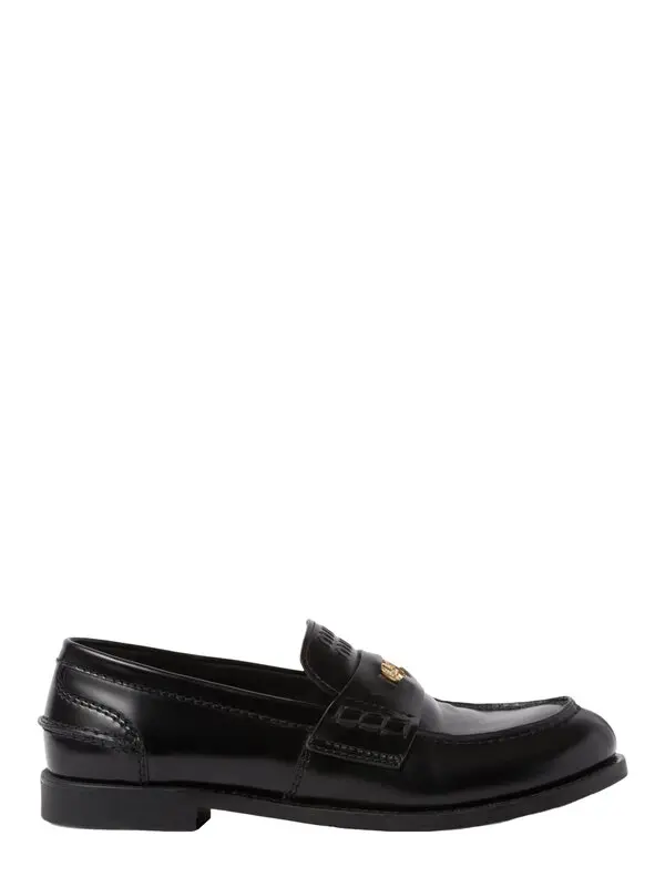 Miu Miu Brushed-leather Embossed Loafers - Black