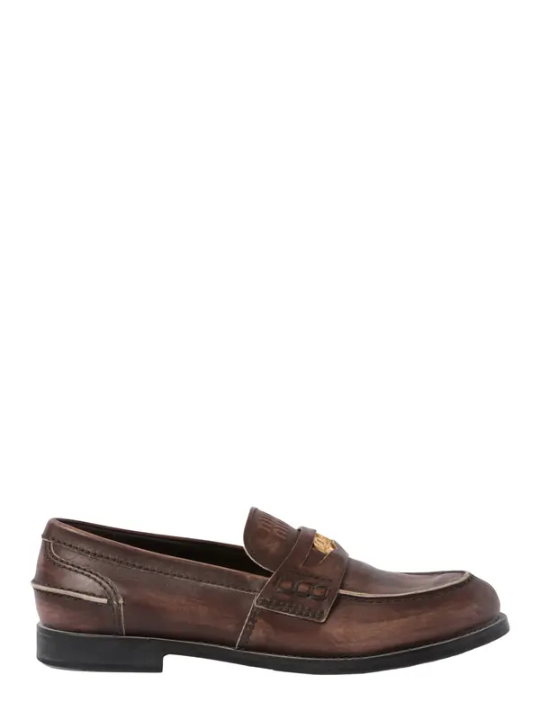 Miu Miu Leather Vintage-effect Loafers - Brown