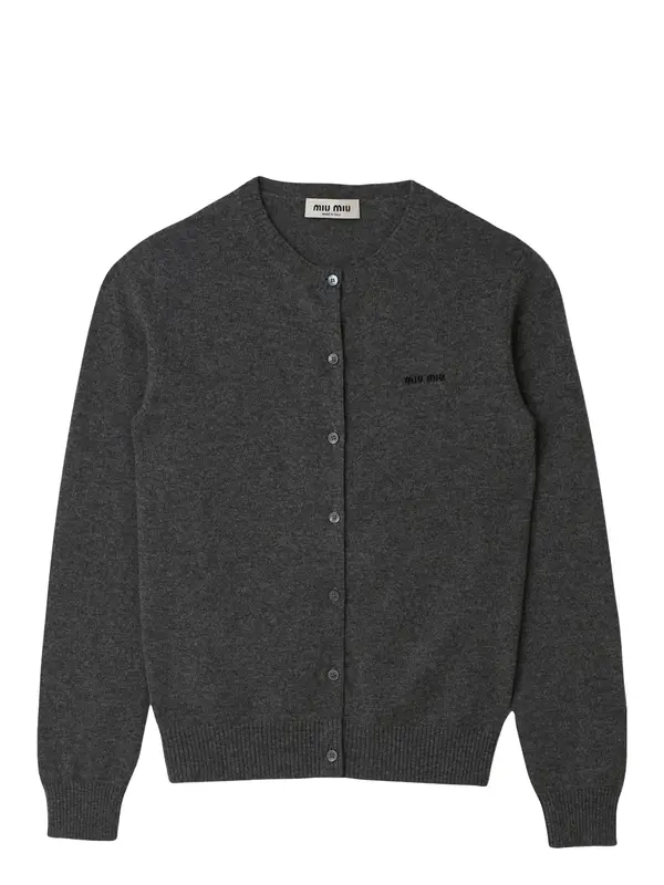 Miu Miu Cashmere Logo Cardigan - Grey