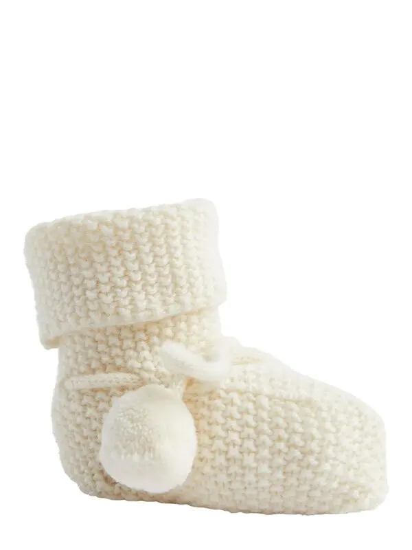 Trotters Pom-pom Knit Booties - White