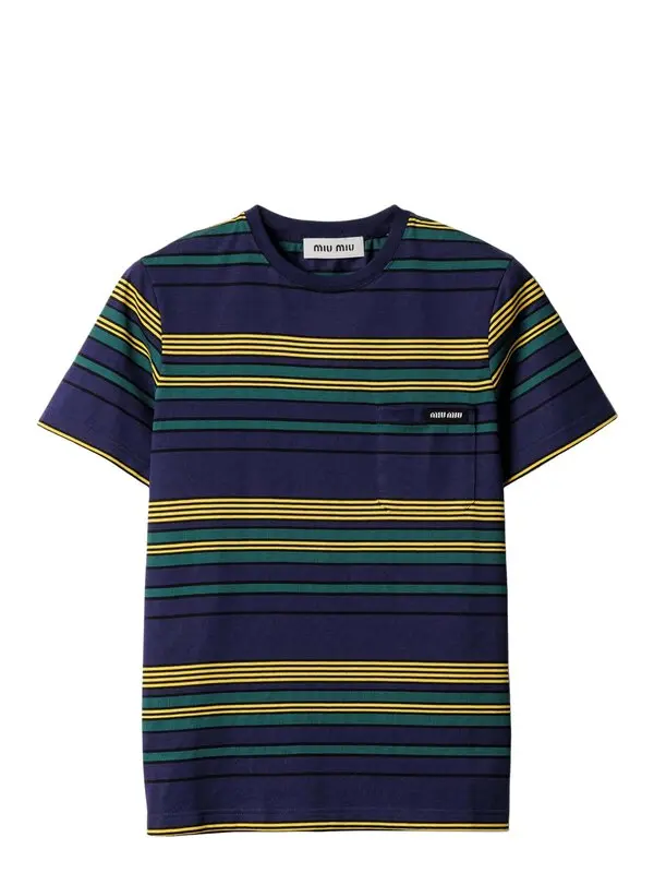 Miu Miu Striped Cotton T-shirt - Blue