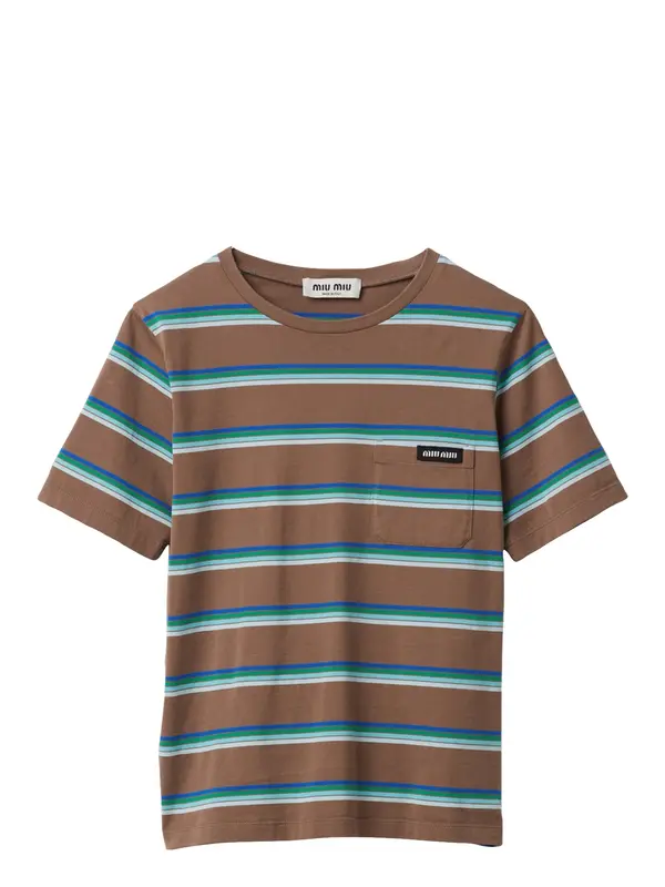 Miu Miu Striped Cotton T-shirt - Brown