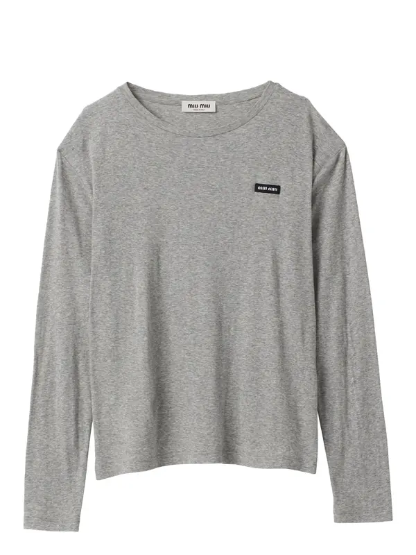 Miu Miu Logo-patch Long-sleeve T-shirt - Grey