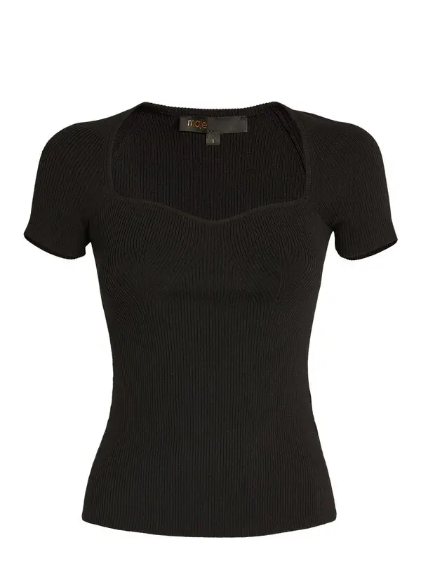 Maje Short-sleeve Ribbed Top - Black