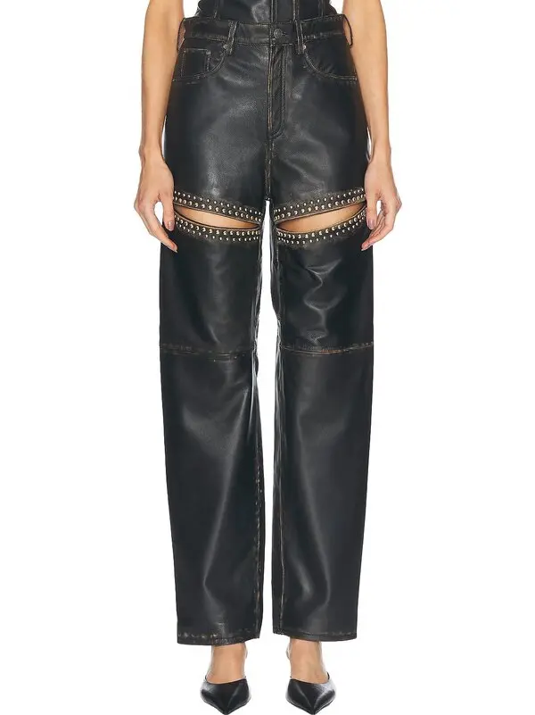 AREA Studded Leather Slit Leg Pant - Black