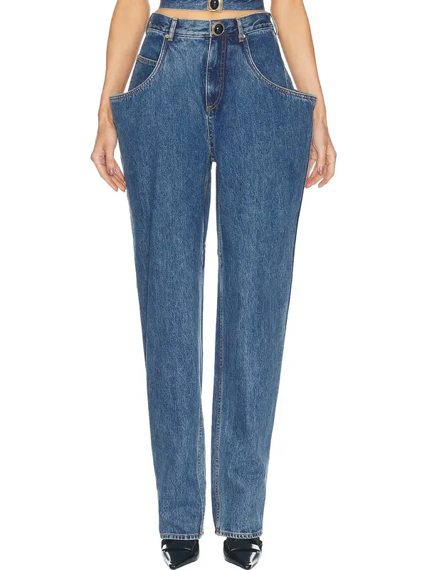AREA Flare Pocket Wide Leg Jeans - Medium Blue