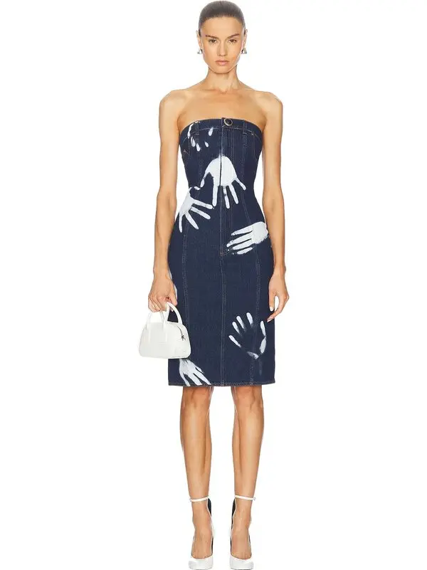 AREA Handprint Strapless Midi Dress - Dark Blue