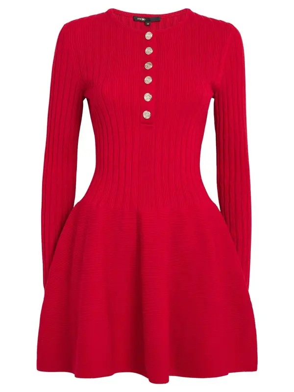 Maje Knitted Mini Dress - Red