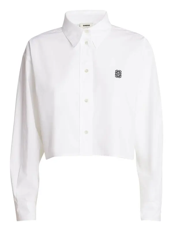Sandro Cotton Logo Cropped Shirt - Beige