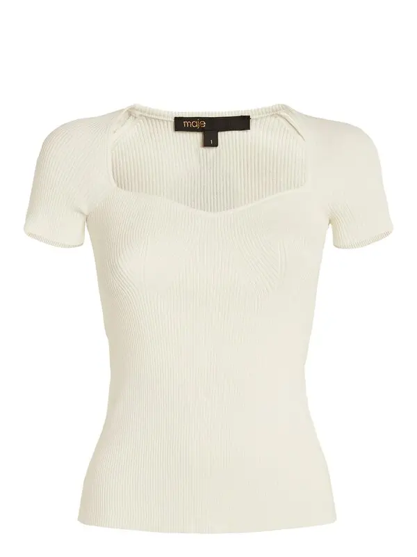 Maje Short-sleeve Ribbed Top - White