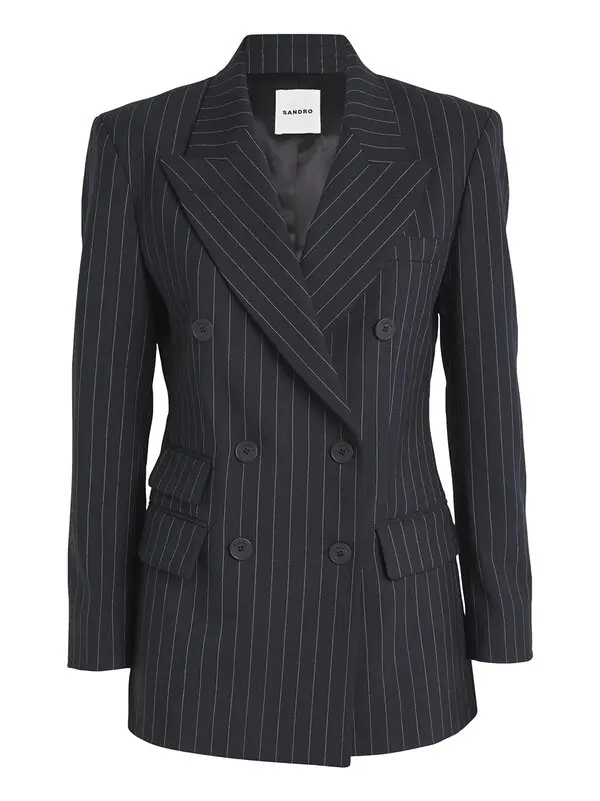 Sandro Striped Double-breasted Blazer - Black