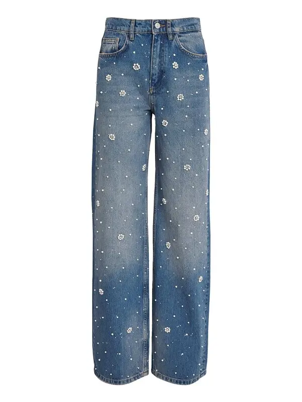 Maje Rhinestone-embellished Wide-leg Jeans - Blue