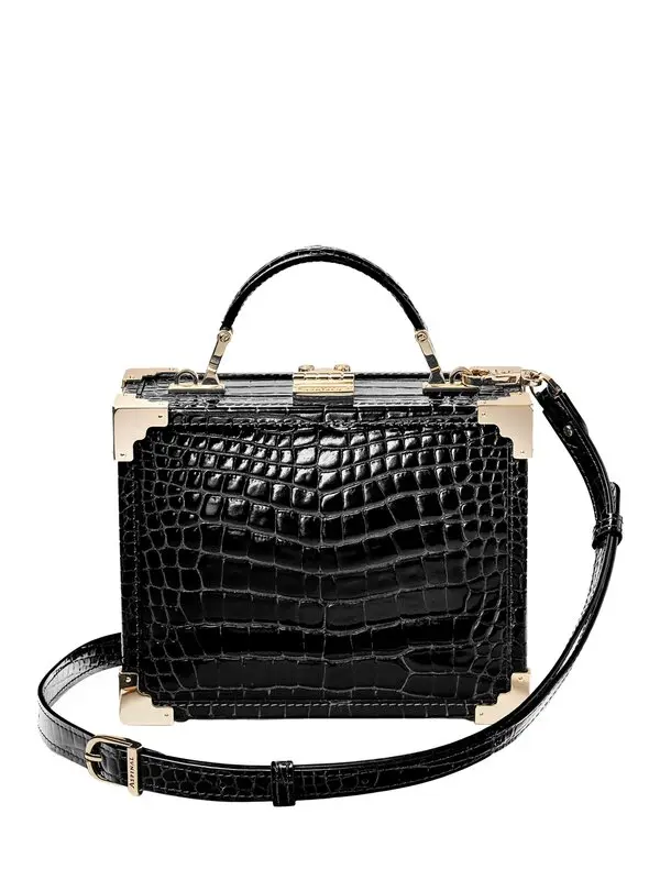 ASPINAL OF LONDON Croc-embossed Leather Trunk Top-handle Bag - Black