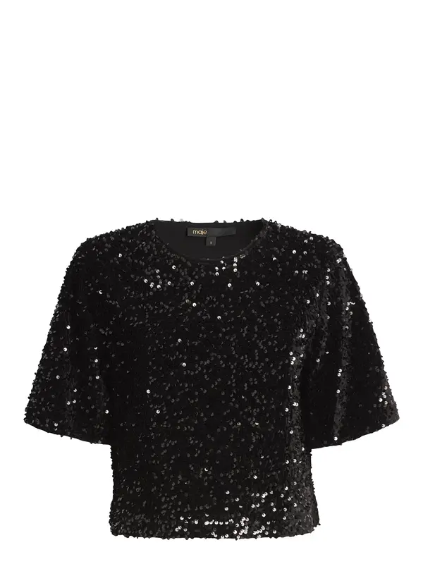 Maje Velvet Sequined T-shirt - Black