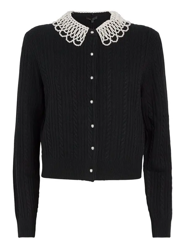 Maje Wool-blend Cardigan With Pearlized Beads - Black