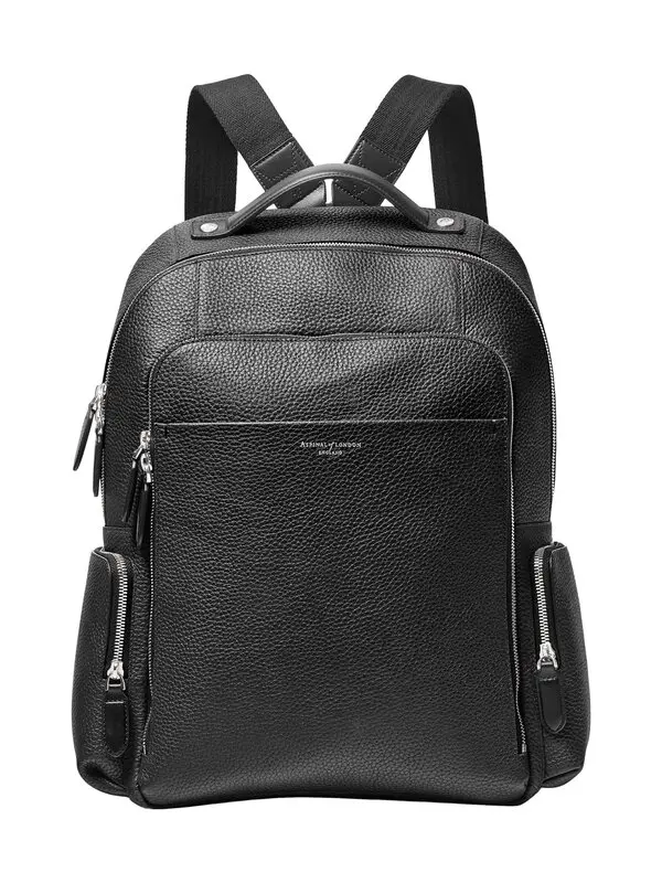 ASPINAL OF LONDON Pebble Leather Reporter Zipped Backpack - Black