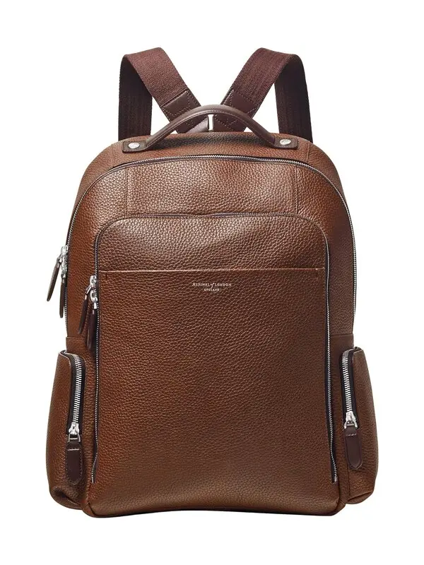 ASPINAL OF LONDON Pebble Leather Reporter Zipped Backpack - Brown