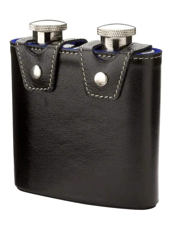 ASPINAL OF LONDON Double Leather Hip Flask - Blue