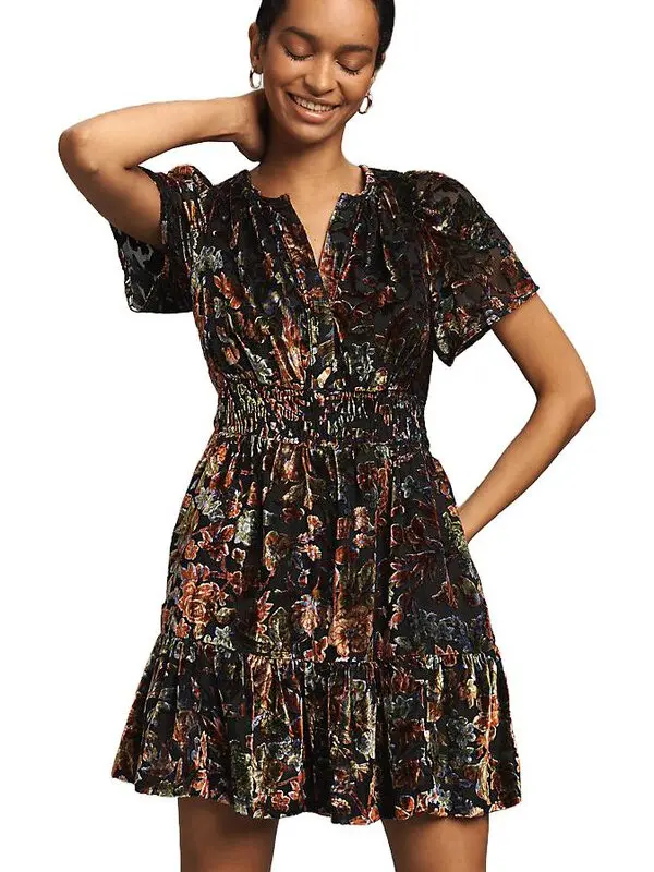 THE SOMERSET COLLECTION BY ANTHROPOLOGIE The Somerset Collection Velvet Mini Dress - Black Pattern