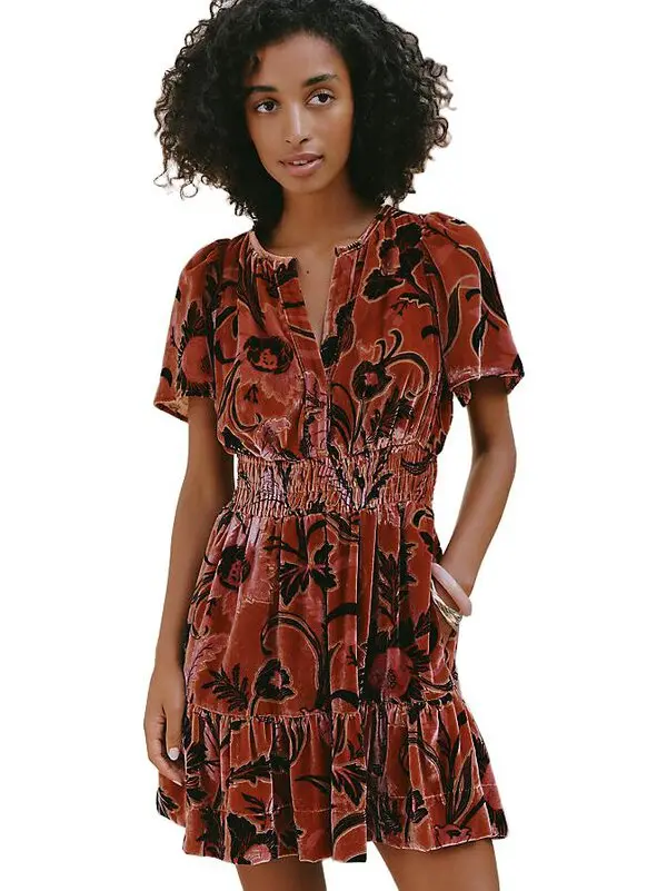 THE SOMERSET COLLECTION BY ANTHROPOLOGIE The Somerset Collection Velvet Mini Dress - Rust