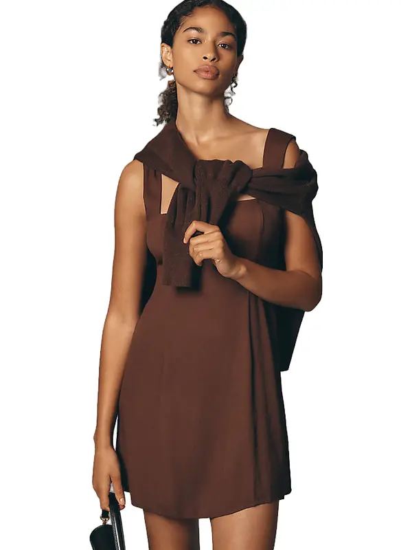 REFORMATION Gabin Square-neck Mini Dress - Brown