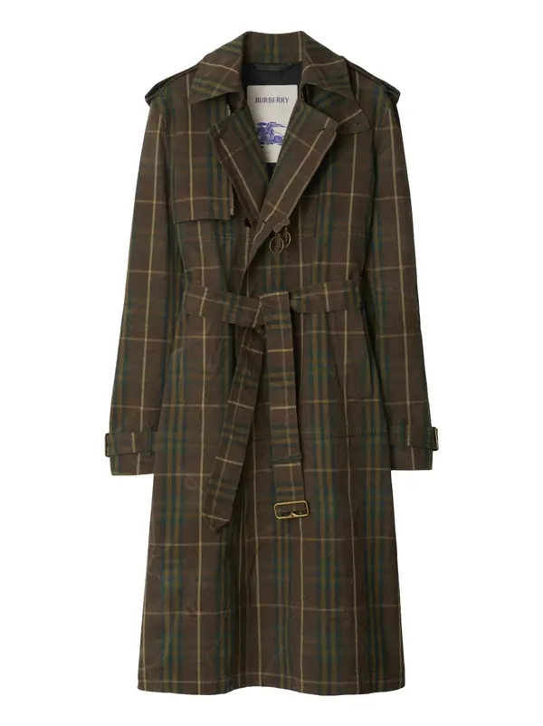 Burberry Checked Cotton Trench Coat - Brown