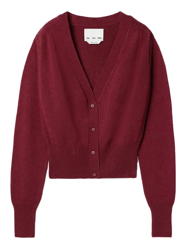 Sasuphi Ribbed Cashmere Cardigan - Burgundy