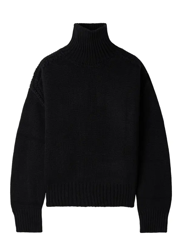 Sasuphi Oversized Cutout Ribbed Cashmere Turtleneck Sweater - Black