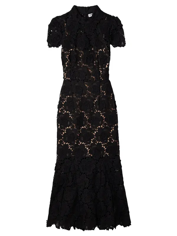 SELF-PORTRAIT Guipure Lace Midi Dress - Black