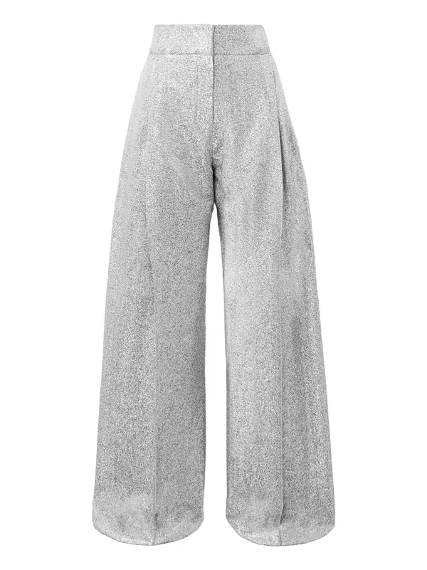 LIBEROWE Delphi Pleated Metallic Knitted Wide-leg Pants - Silver