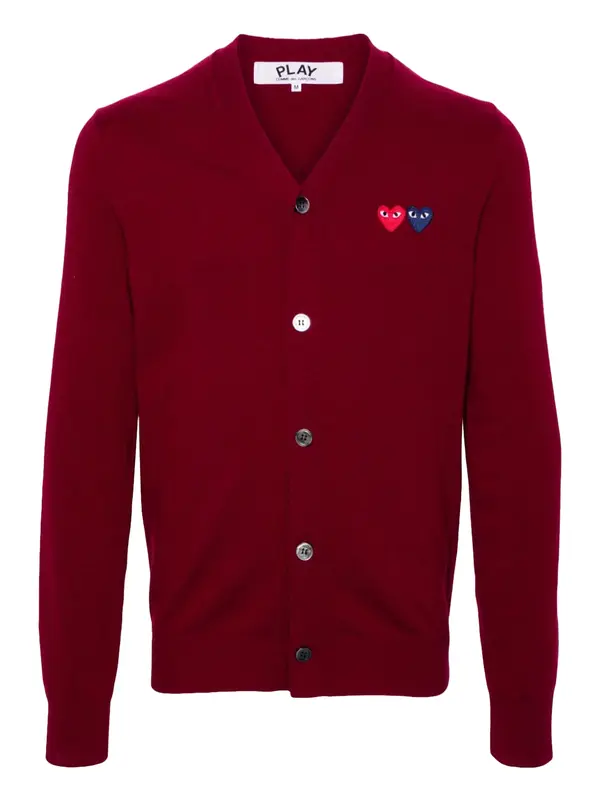 Play Comme Des Garcon Heart-patch Wool Cardigan - Red