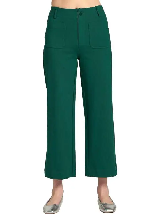 APNY Ponte Wide Leg Crop Trousers - Emerald