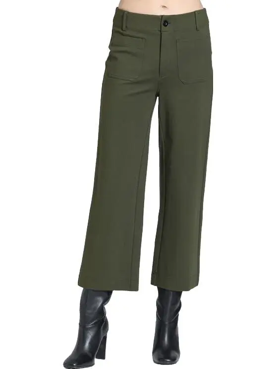 APNY Ponte Wide Leg Crop Trousers - Fennel