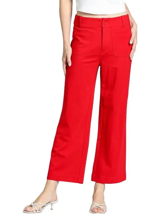 APNY Ponte Wide Leg Crop Trousers - Red