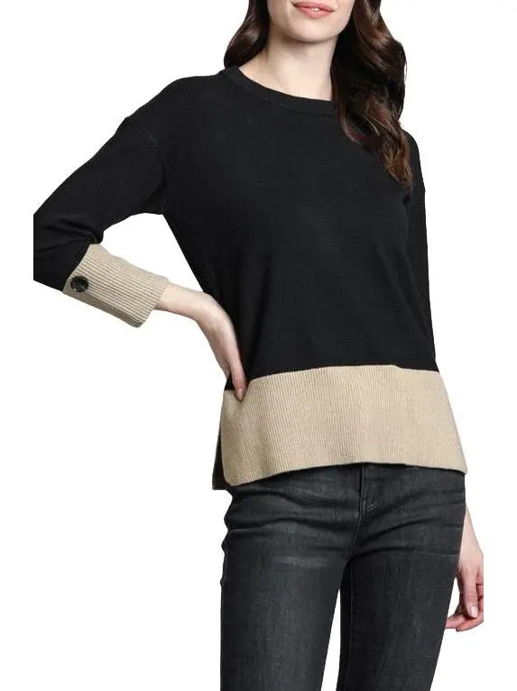 APNY Color Block Knit Sweater - Black/camel