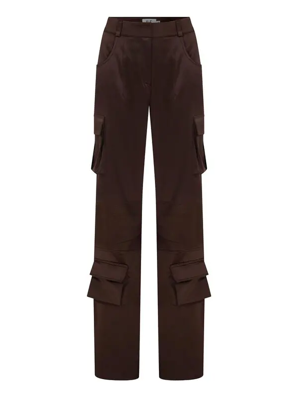 Ila Satin Cotton Cargo Pants - Brown