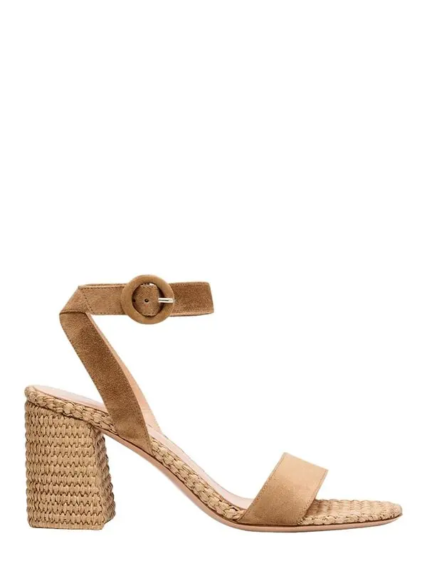 GIANVITO ROSSI Suede Raffia Sandals - Camel