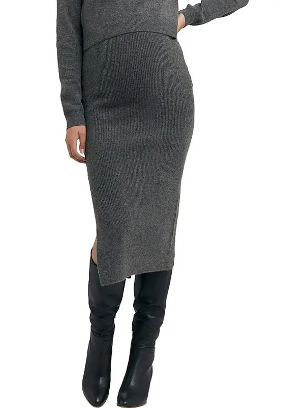 RIPE MATERNITY Dani Knit Midi Skirt - Charcoal Marle